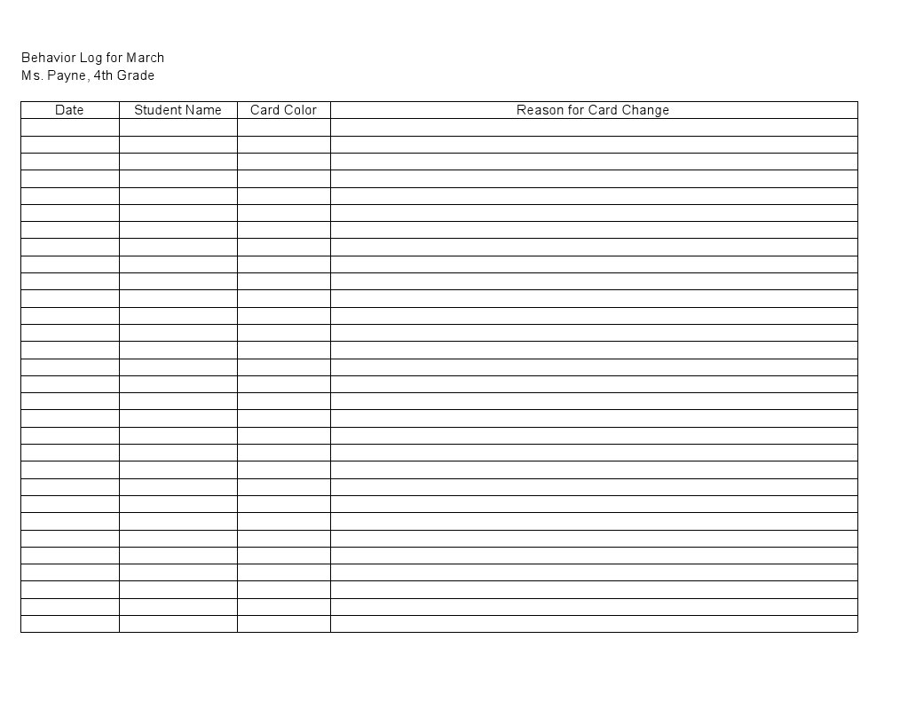 March 4th Grade Behavior Log | PDF