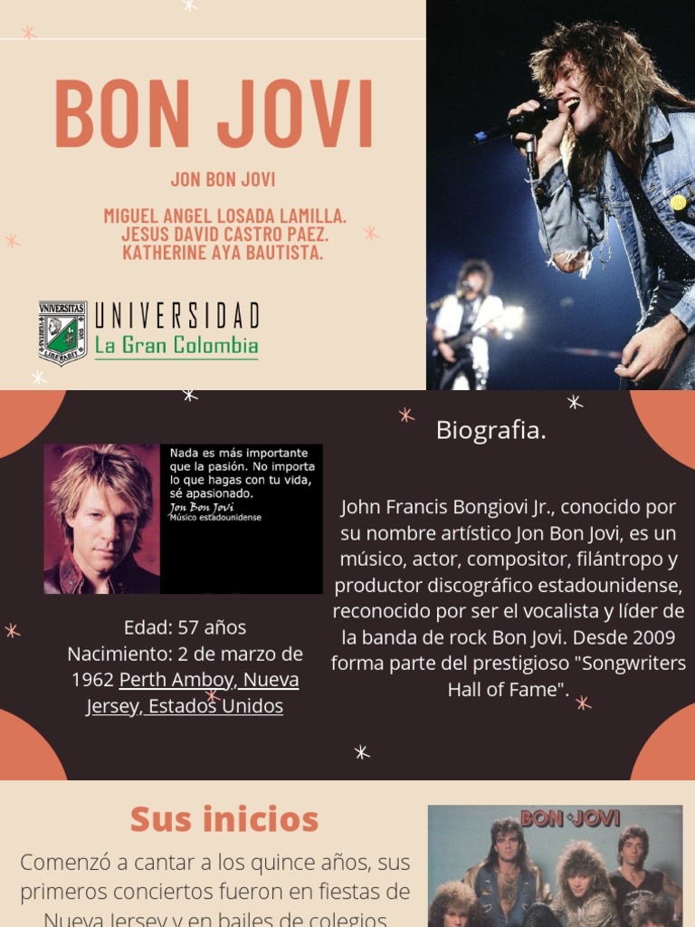 Biografía de Bon Jovi. Diapositivas. | PDF | Grupos musicales | Músicos