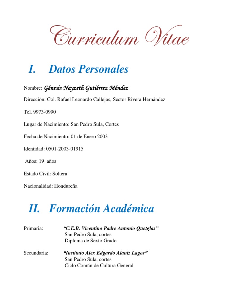 Curriculum VITAE (Génesis Nayzeth Gutiérrez Méndez 2) | PDF