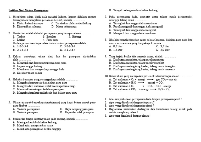 Latihan Soal Sistem Pernapasan | PDF Latihan Soal Sistem Pernapasan | PDF