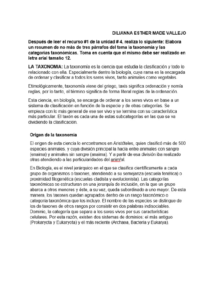 Unidad 4. Actividad 1. Taxonomía y Sus Categorías. | PDF