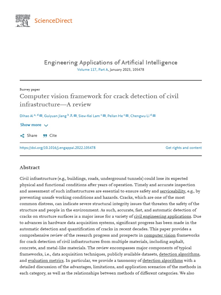 Computer Vision Framework For Crack Detection Of Civil Infrastructure A Review Sciencedirect 