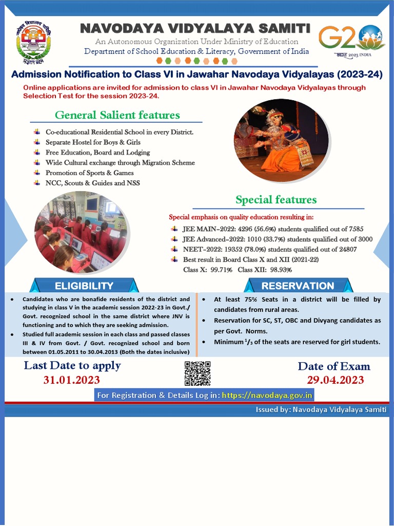 JNVST Advt 22 | PDF | Educational Institutions | Schools