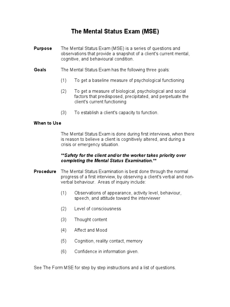 Mental Status Exam | PDF | Mental Disorder | Borderline Personality ...