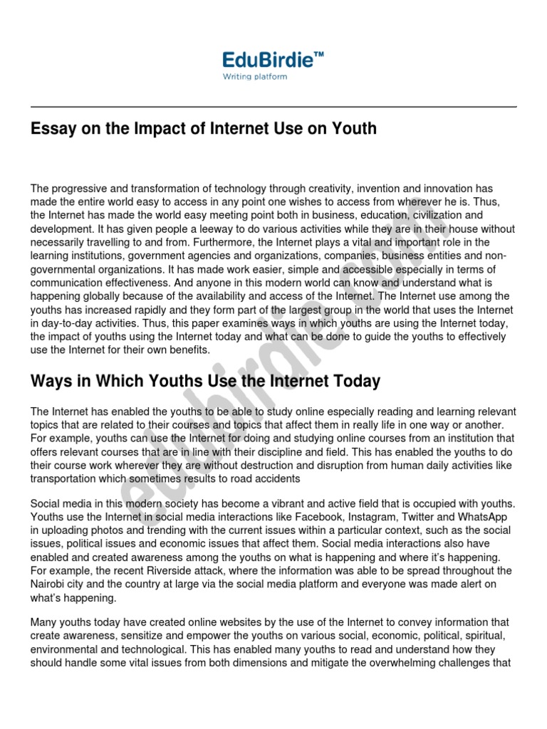 Essay On The Impact of Internet Use On Youth | PDF | Internet | Social ...