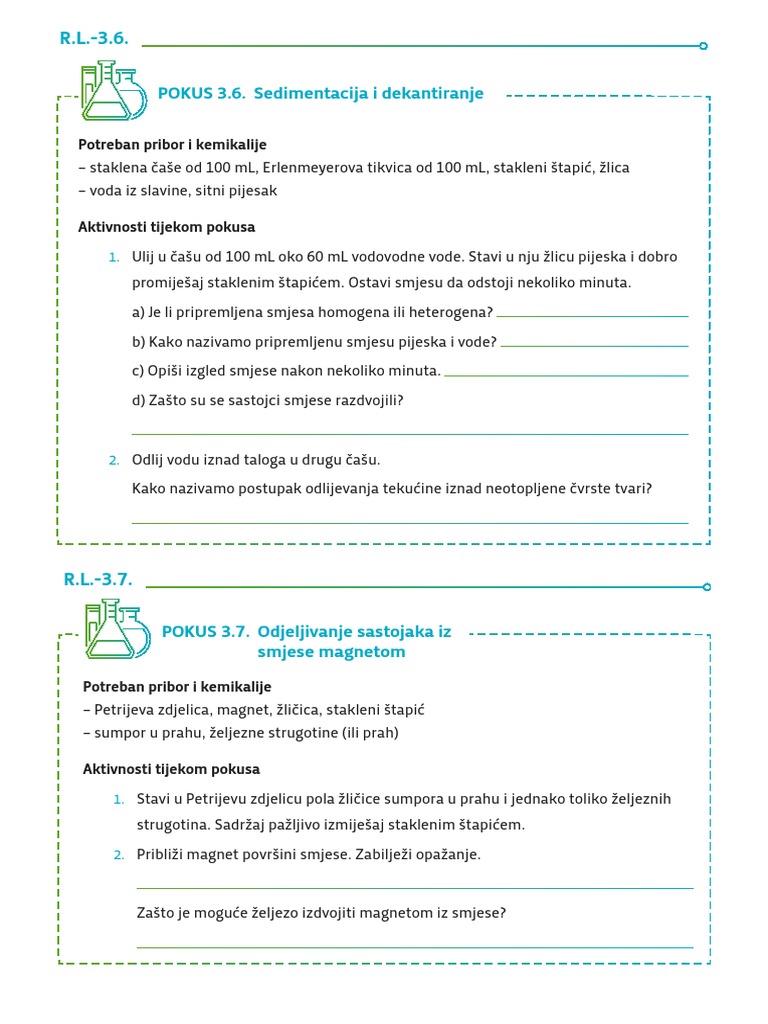 rl-3 6 Sedimentacija I Dekantiranje rl-3 7 Odjeljivanje Sastojaka Iz ...