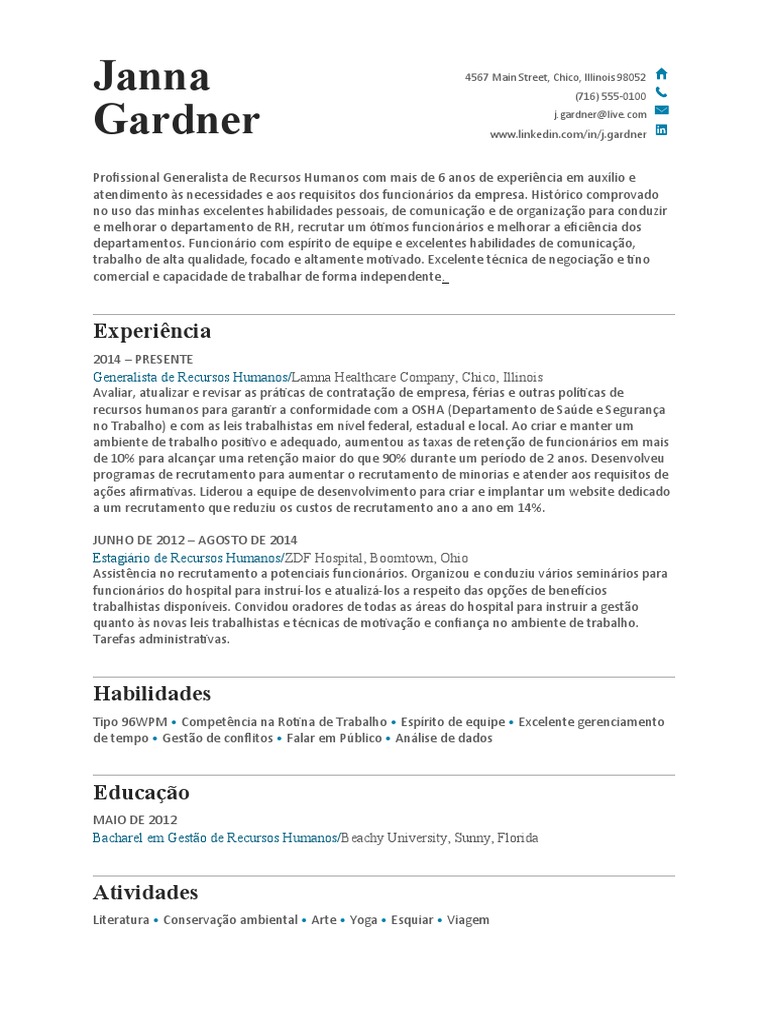 Modelo de Currículo 01 | PDF | Gestão de recursos humanos | Recrutamento