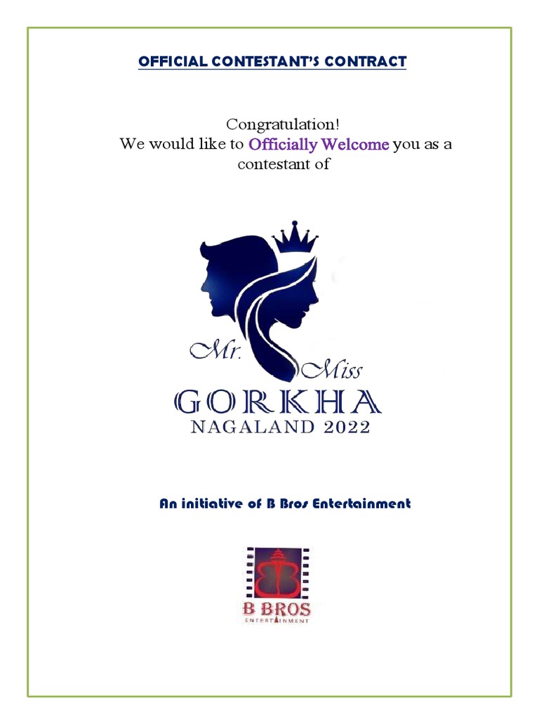 Mister and Miss Gorkha Nagaland Final Agreement and Guidelines Form | PDF | Softlines (Retail ...
