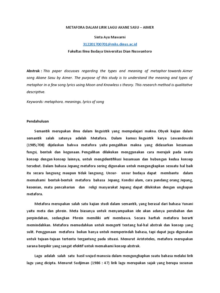 Metafora Dalam Lirik Lagu Akane Sasu | PDF