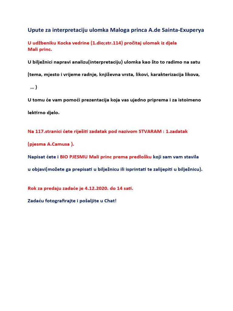Upute Za Interpretaciju Ulomka Maloga Princa | PDF