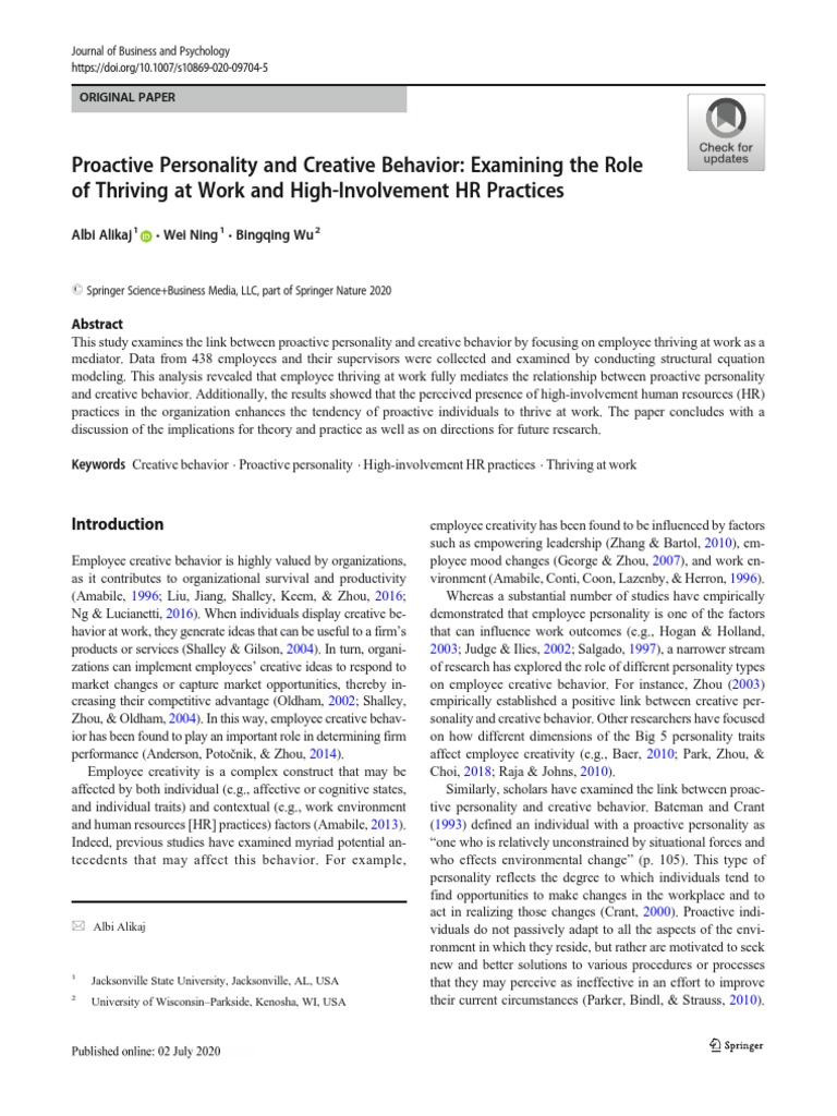 Proactive and Creative Behavior | PDF | Psychology | Psychological Concepts