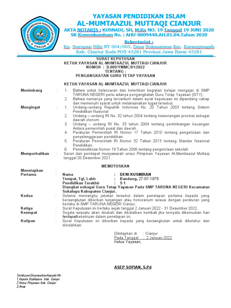 Surat Keputusan Gty 2022 | PDF