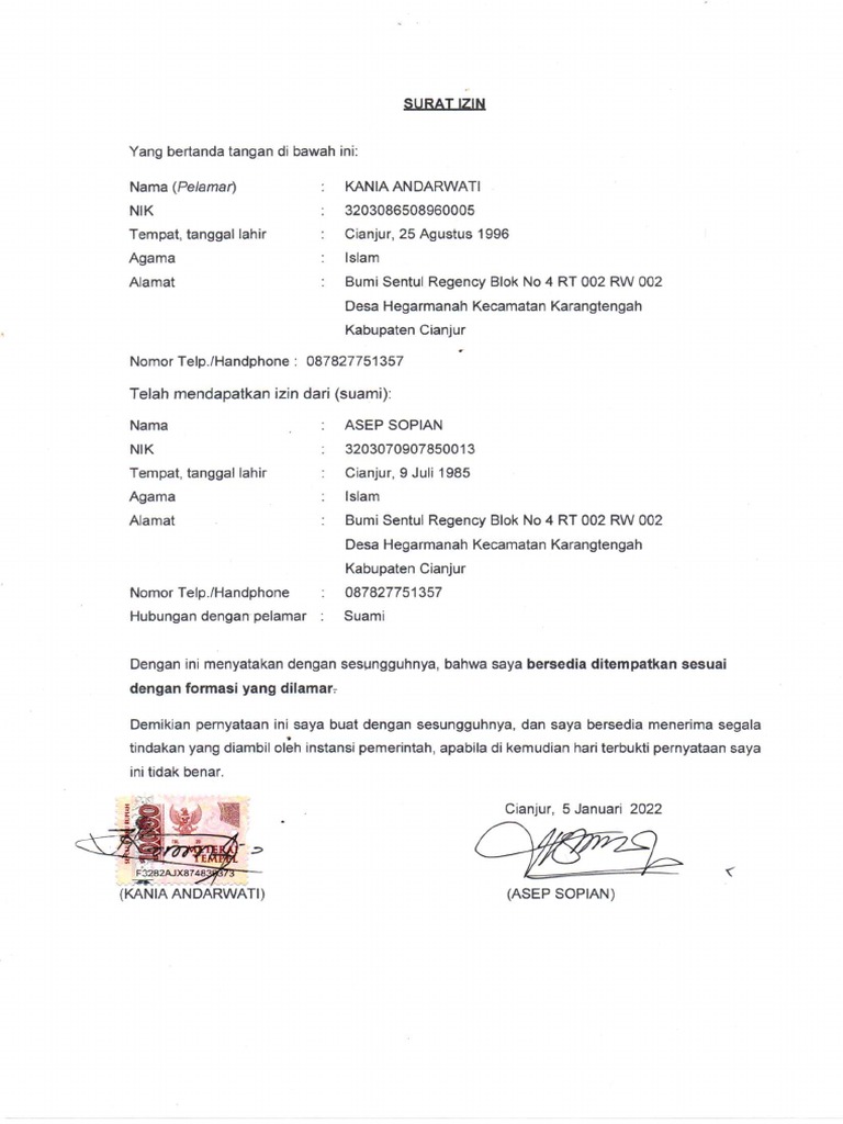 Surat Ijin Suami | PDF