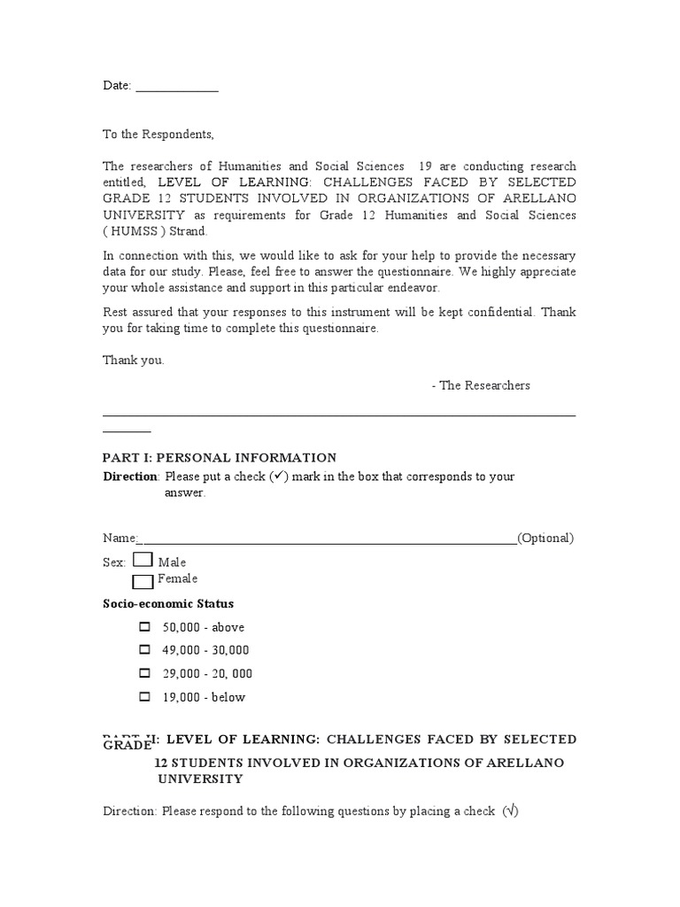 Level of Learning Challenges Survey | PDF | Questionnaire | Behavior ...