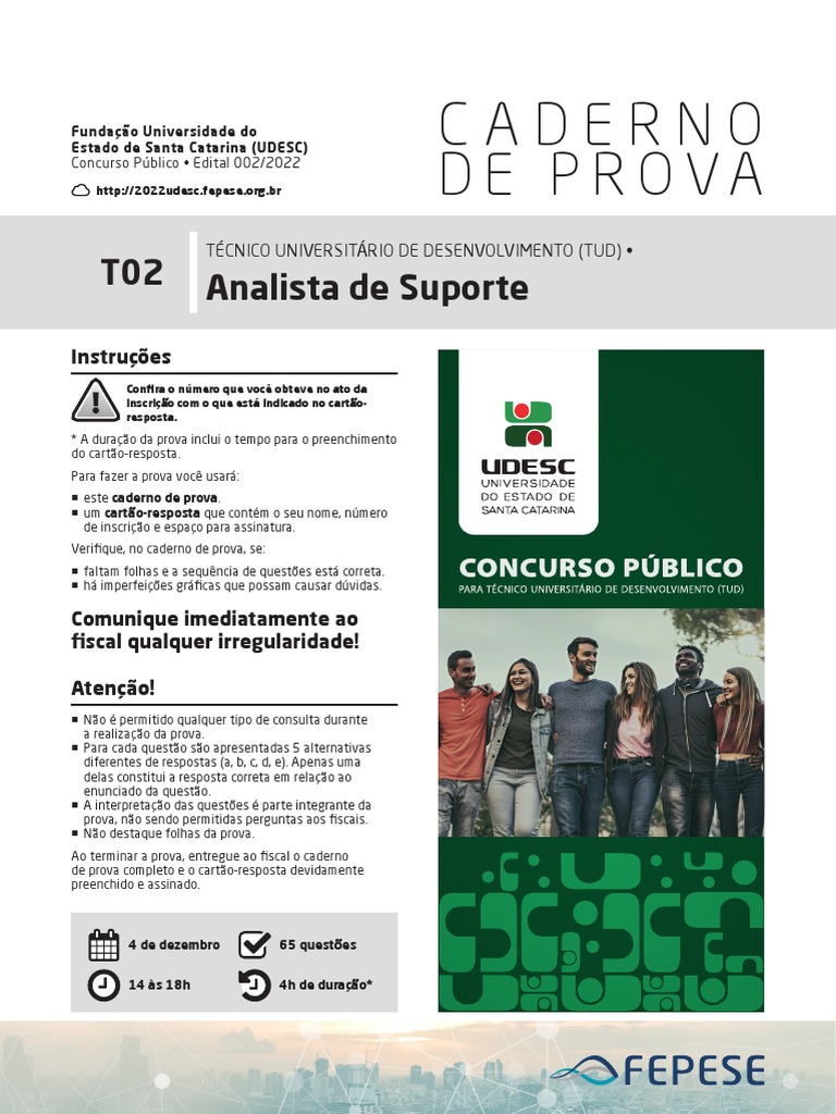 Prova FEPESE - 2022 - UDESC - Analista de Suporte | PDF