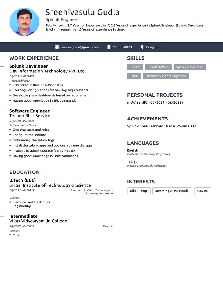 Sreenivasulu's Resume | PDF | Application Software | Computer Engineering