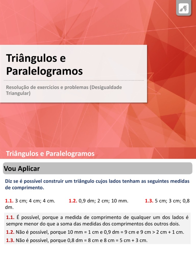 Desigualdade Triangular - Exercícios Resolvidos | PDF | Triângulo | Geometria do Plano Euclidiano
