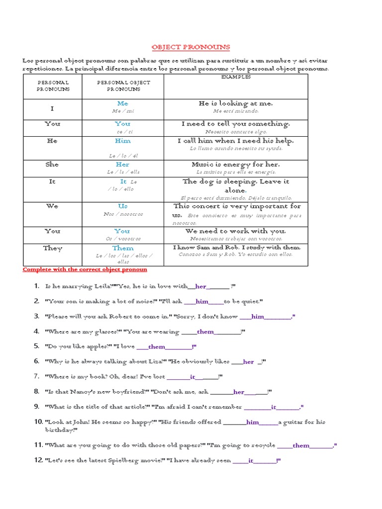 Object Pronouns | PDF | Linguistic Morphology | Grammatical Number
