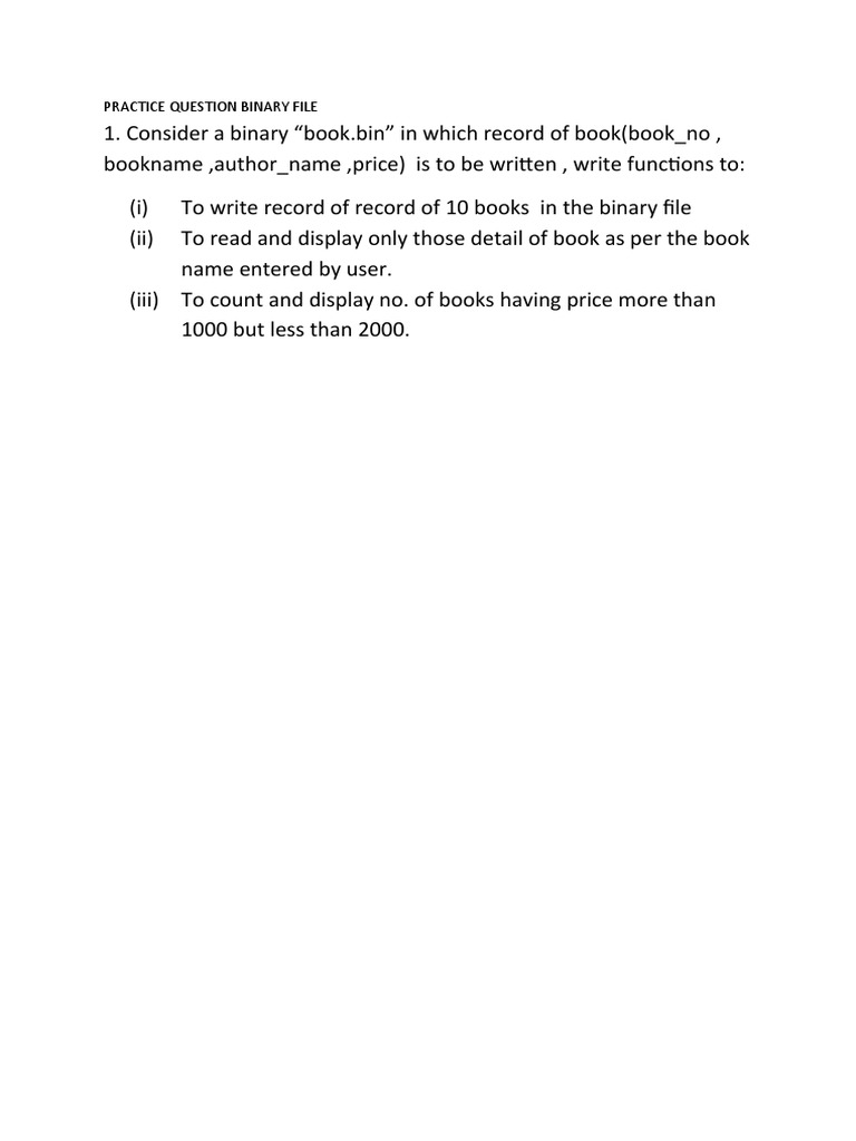 Practice Questions Binary Files | PDF
