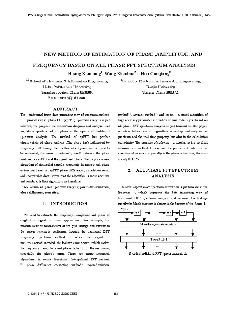 New Method of Estimation of Phase, Amplitude, and Frequency Based On All Phase FFT Spectrum ...