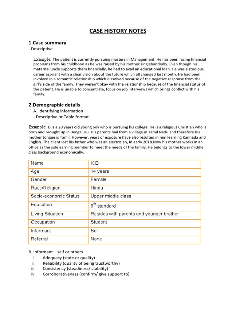 Counselling Case History Notes | PDF | Mental Disorder | Personality ...