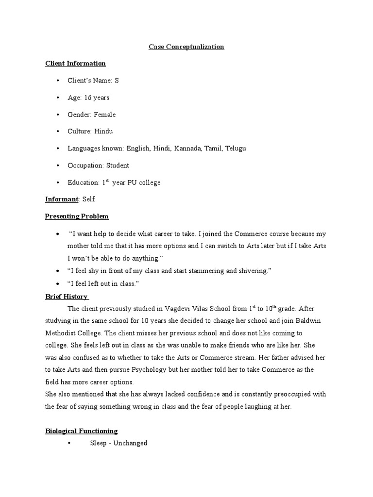 Case Conceptualization | PDF | Rational Emotive Behavior Therapy | Psychology