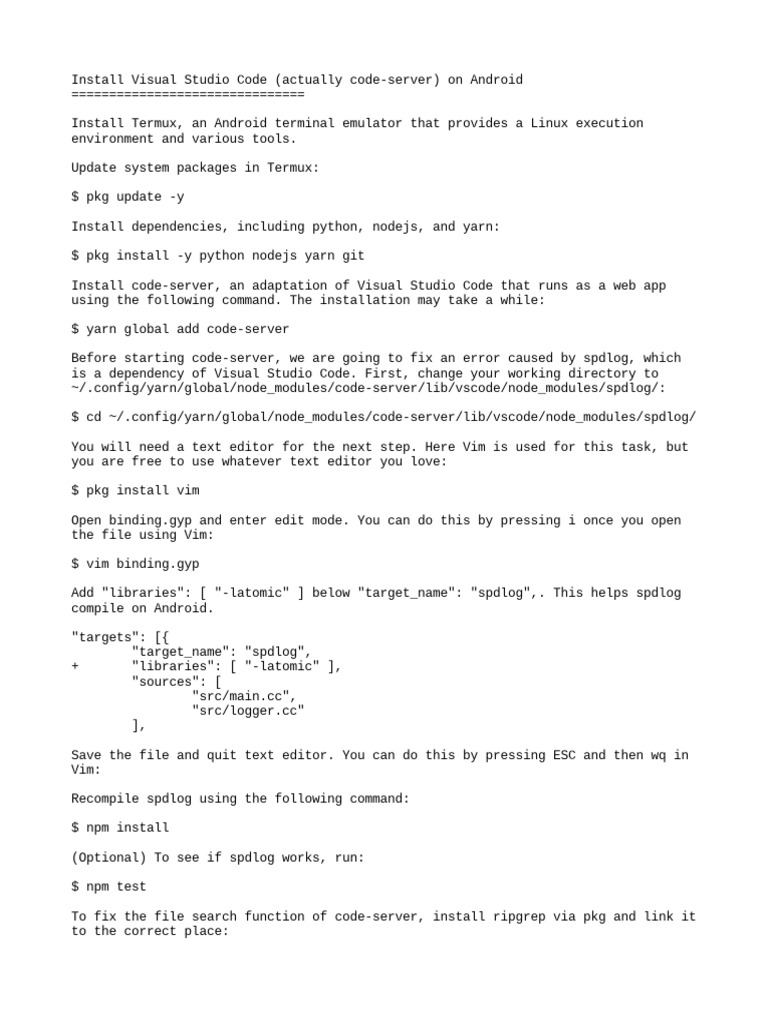 Install Visual Studio Code (Actually Code-Server) On Android | PDF ... Install Visual Studio Code (Actually Code-Server) On Android | PDF ...