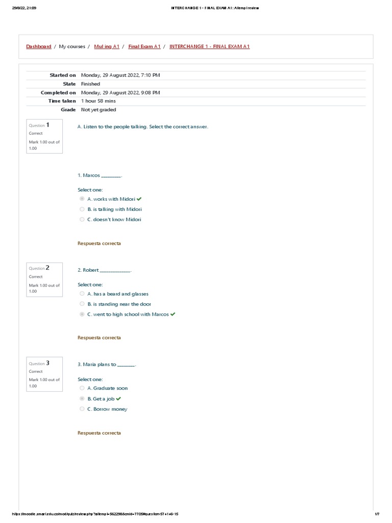 INTERCHANGE 1 - FINAL EXAM A1 - Attempt Review | PDF | Linguistics ...