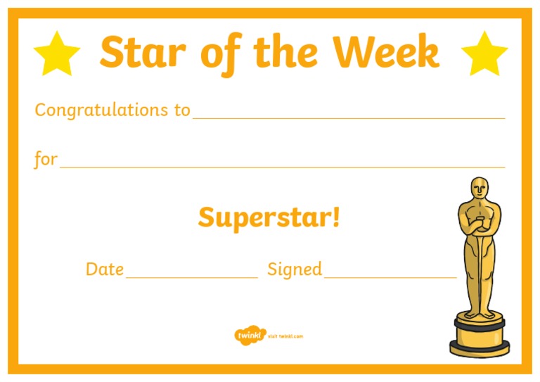 Hollywood Star of The Week Certificate | PDF