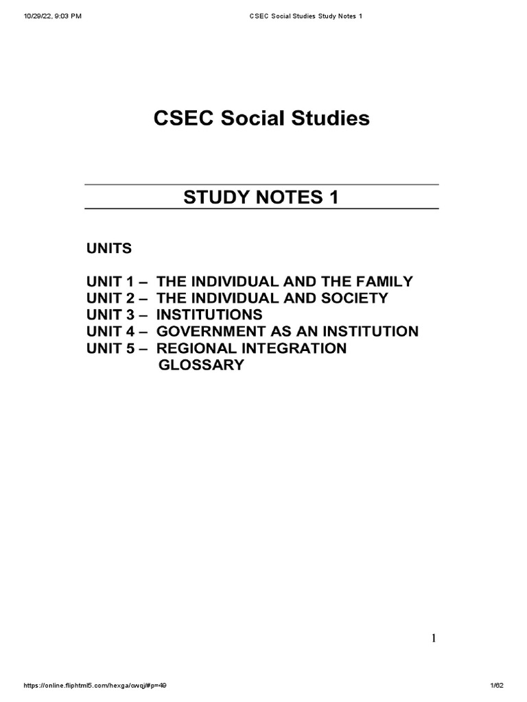 CSEC Social Studies Study Notes 1 | PDF