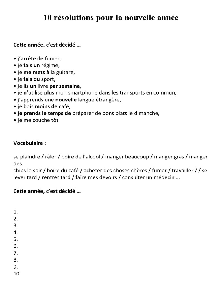 10 Résolutions Pour La Nouvelle Année | PDF