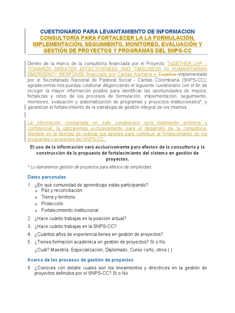 Cuestionario de Levantamiento de Informacion | PDF