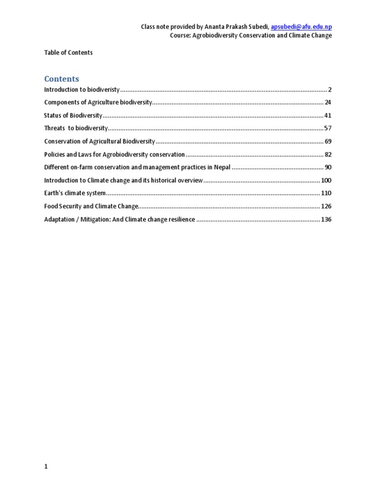 Class Notes On Agrobiodiversity Conservation and Climate Change 022 ...