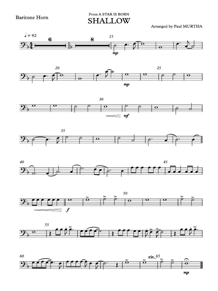 Shallow-A Star Is Born - Arr Paul Murtha Bariton UT | PDF