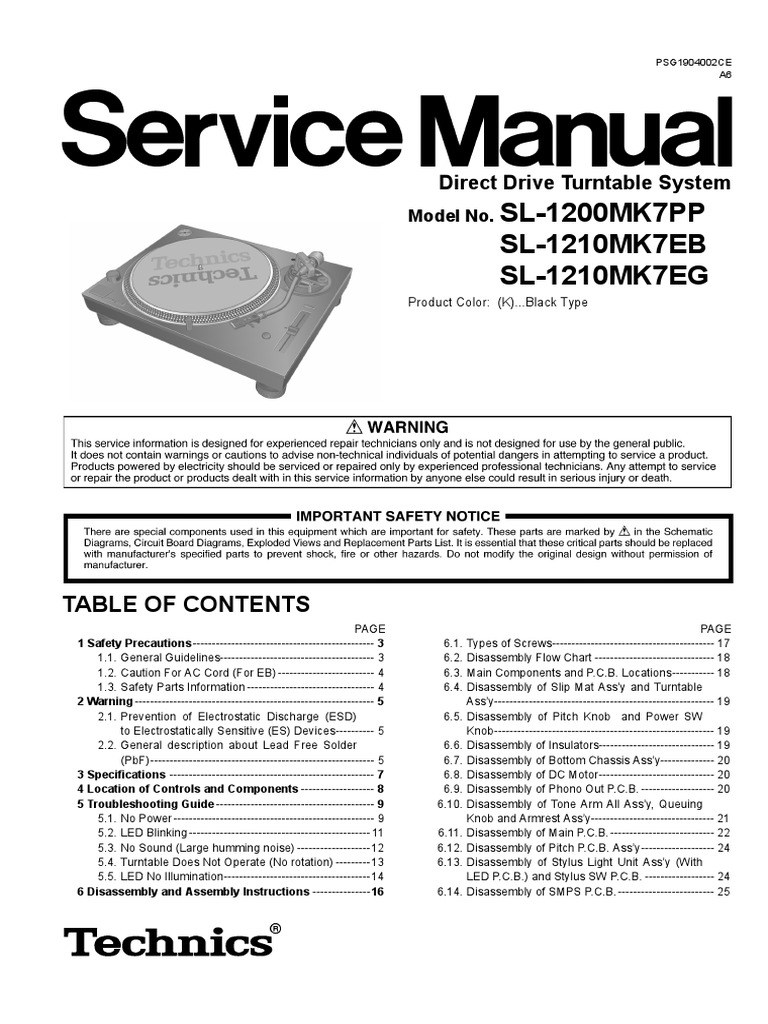 Technics SL-1200 - 1210MK7 - Service Manual - English | PDF ...