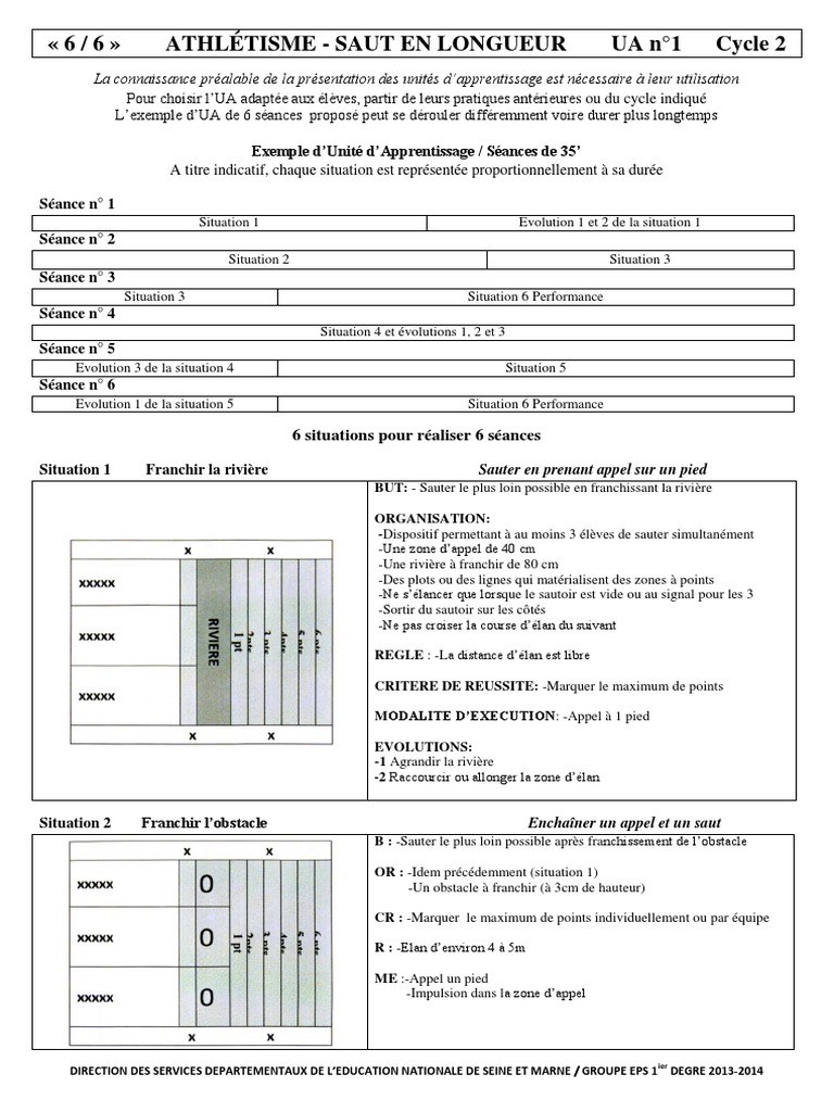 Unité d'apprentissage : Saut en longueur | PDF