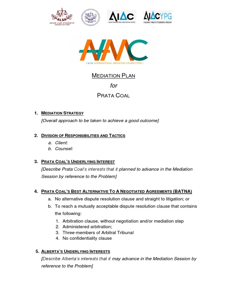 Mediation Plan Sample DS | PDF
