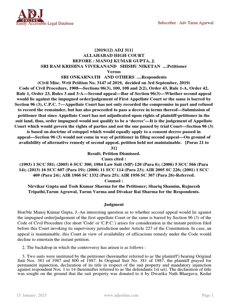 Ram Krishna Vivekanand Shishu Niketan | PDF | Lawsuit | Judgment (Law)