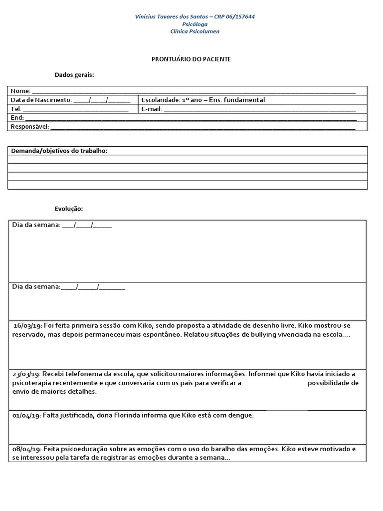 Modelo Prontuário 2019 | PDF | Autoajuda | Bem-estar