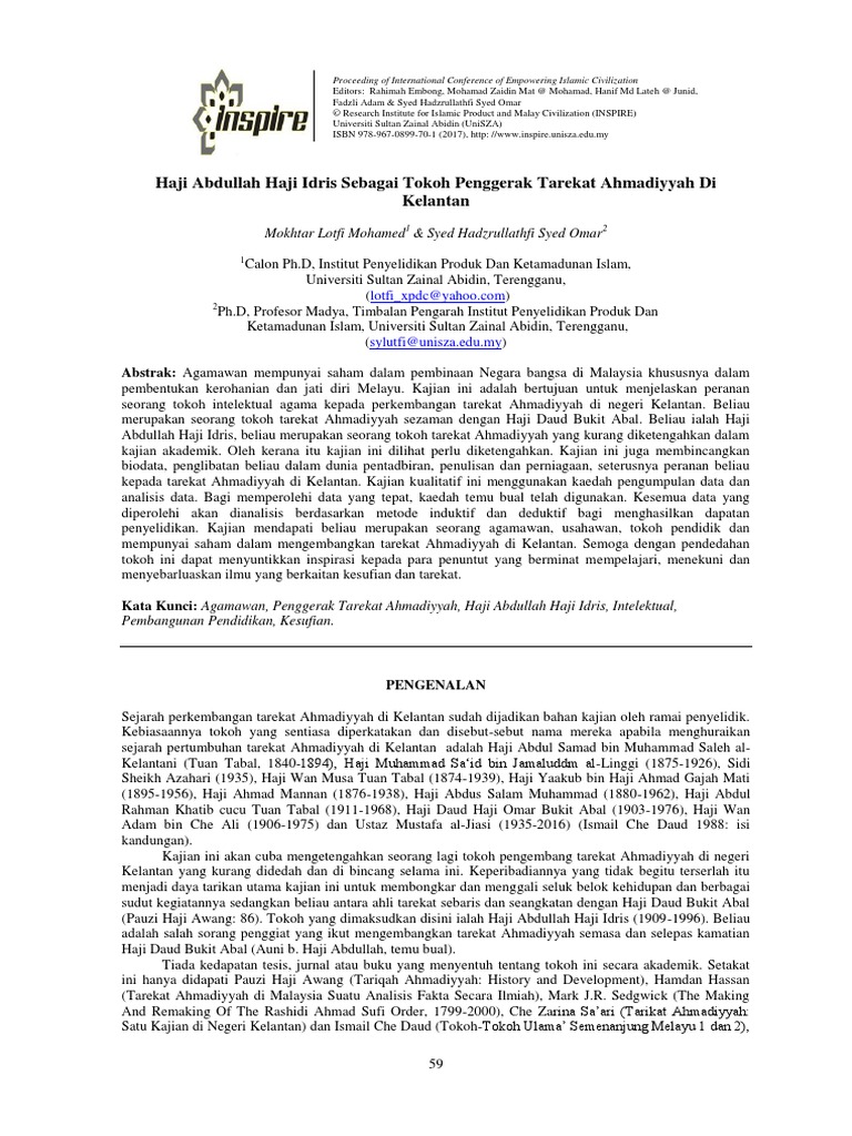 Mokhtar Lotfi Syed Hadzrullathfi Haji Abdullah Haji Idris Sebagai Tokoh Penggerak Tarekat ...