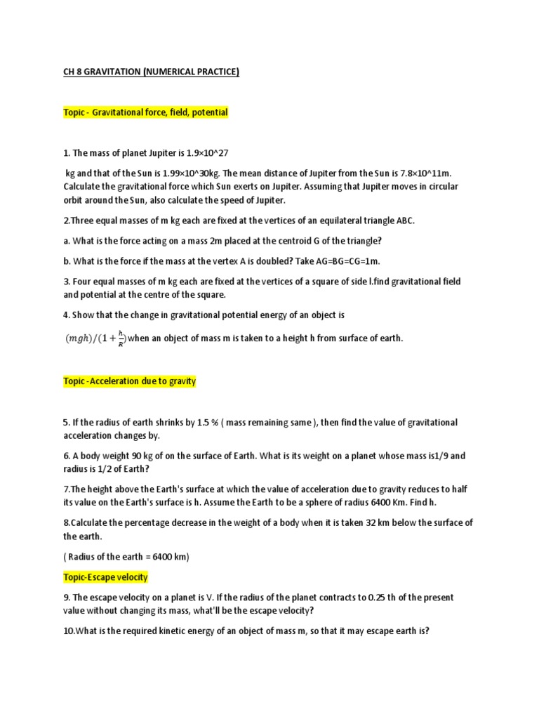Gravitation Numerical Practice Set | PDF | Orbit | Natural Satellite