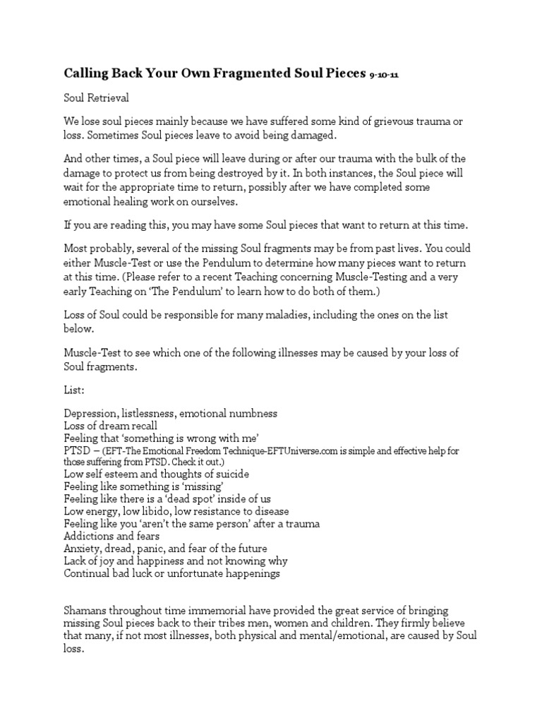 Calling Back Your Own Fragmented Soul Pieces 9-10-11 | PDF | Soul ...