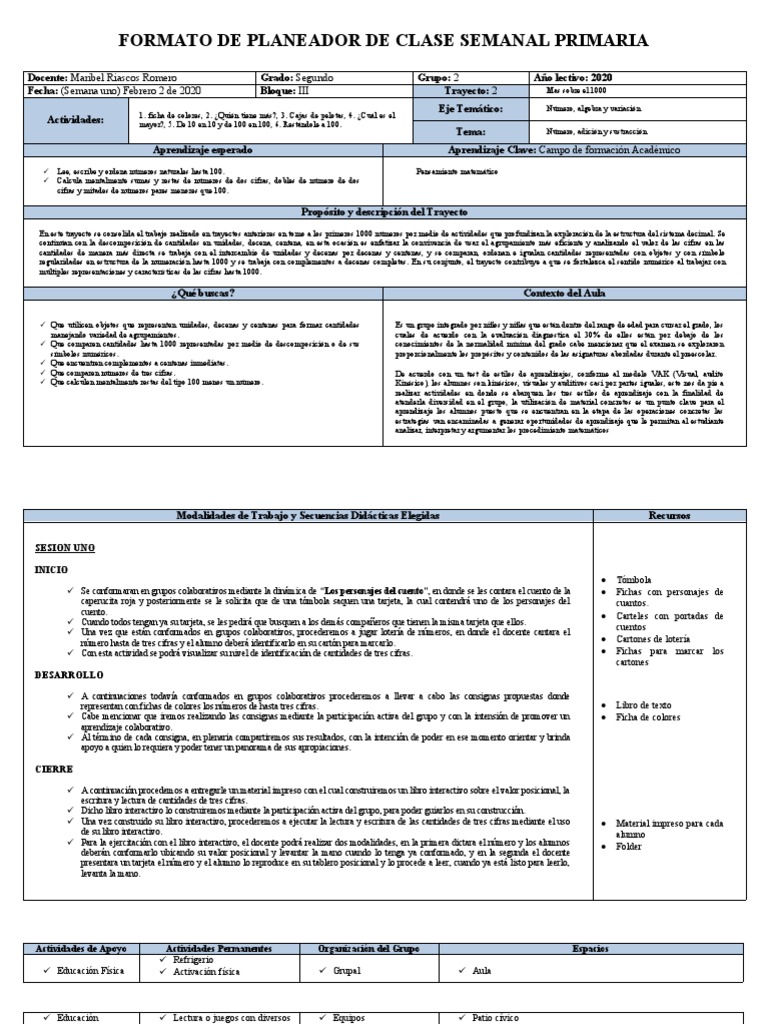 01) Modelo Planeador de Clase Primaria | Descargar gratis PDF | Aprendizaje | Evaluación