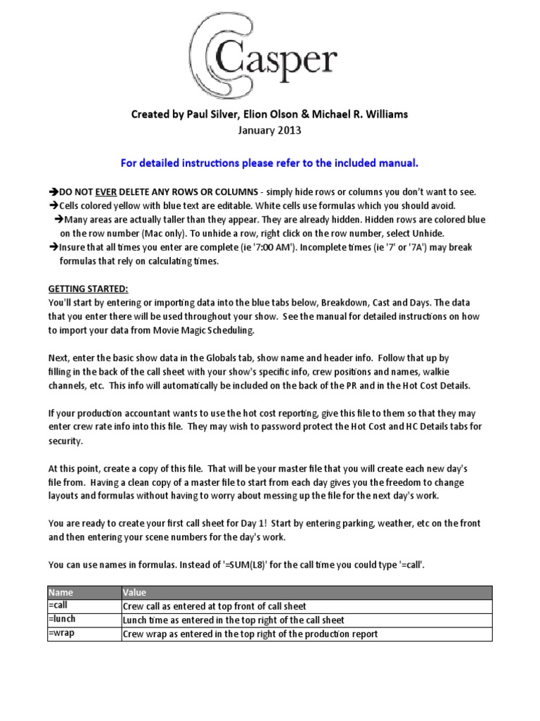 Casper - MasterBreakdown F6 - NEW | PDF | Filmmaking