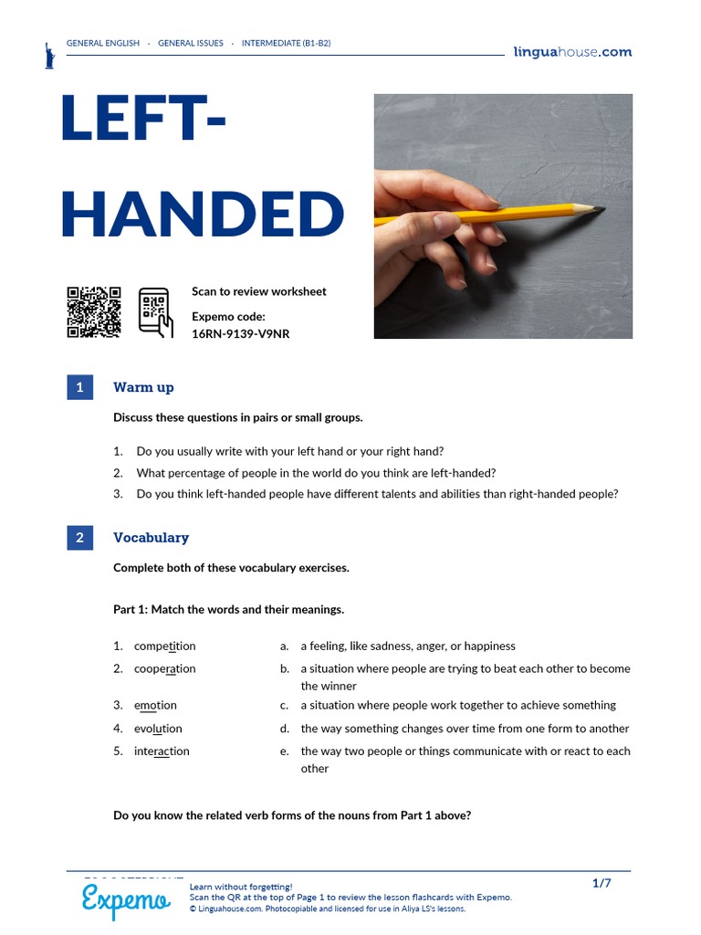 Left-Handed WORKSHEET | PDF | Handedness | Cognitive Science