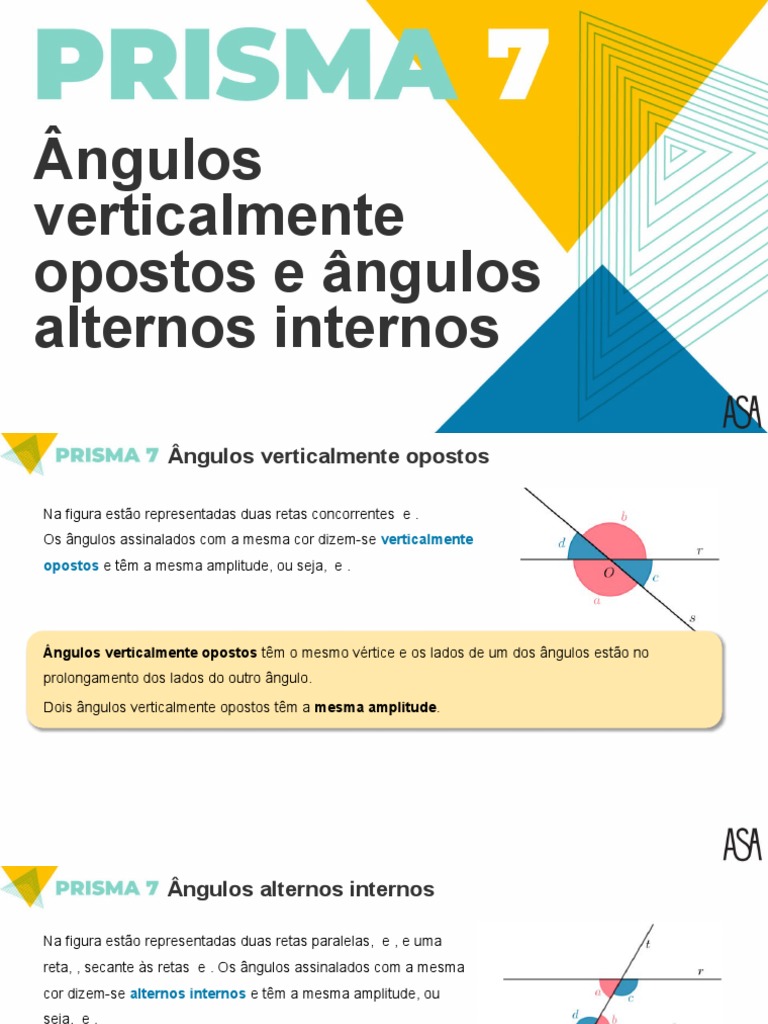 Ângulos Verticalmente Opostos e Ângulos Alternos Internos | PDF ...