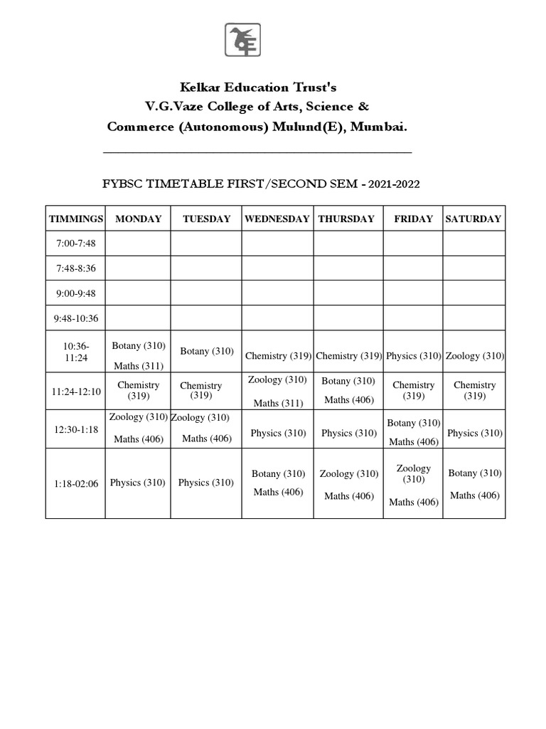 Fy BSC Timetable 2022 2023 | PDF