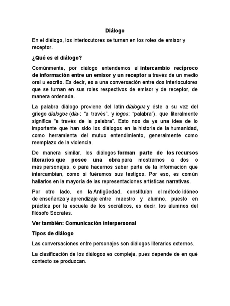 Tipos y Ejemplos de Diálogo | PDF | Diálogo | Comunicación