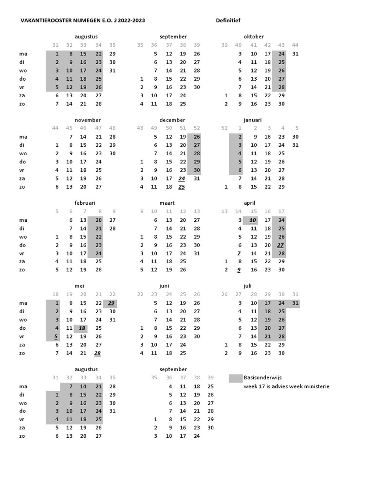 Vakantierooster Nijmegen Eo 2022-2023xls | PDF