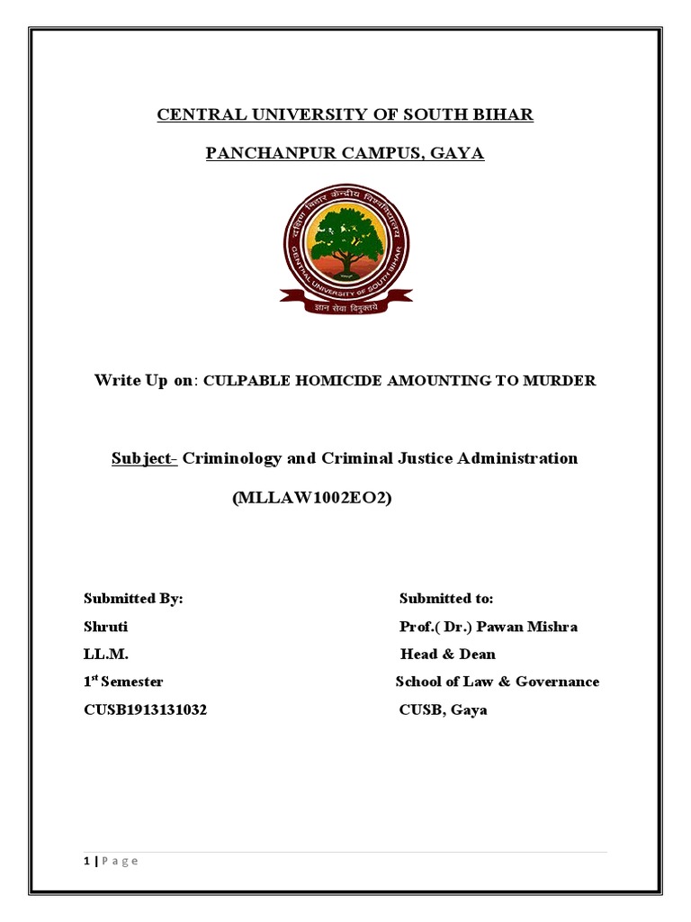 Culpable Homicide Amounting To Murder | PDF | Mens Rea | Element ...